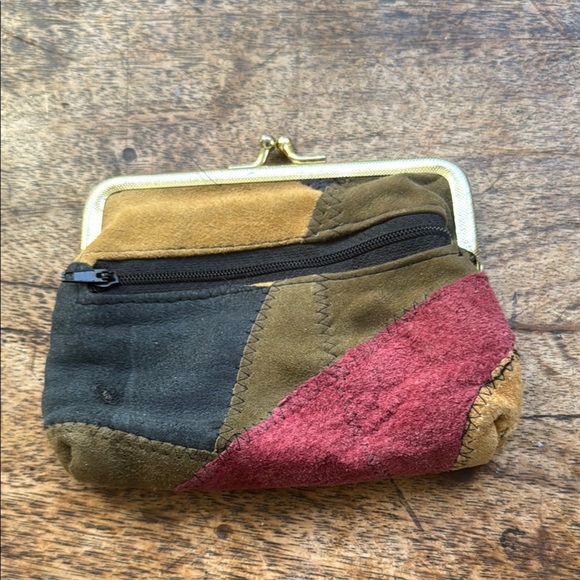 Bags | Vintage Genuine Suede Patchwork Kiss Lock Coin Purse With A ...